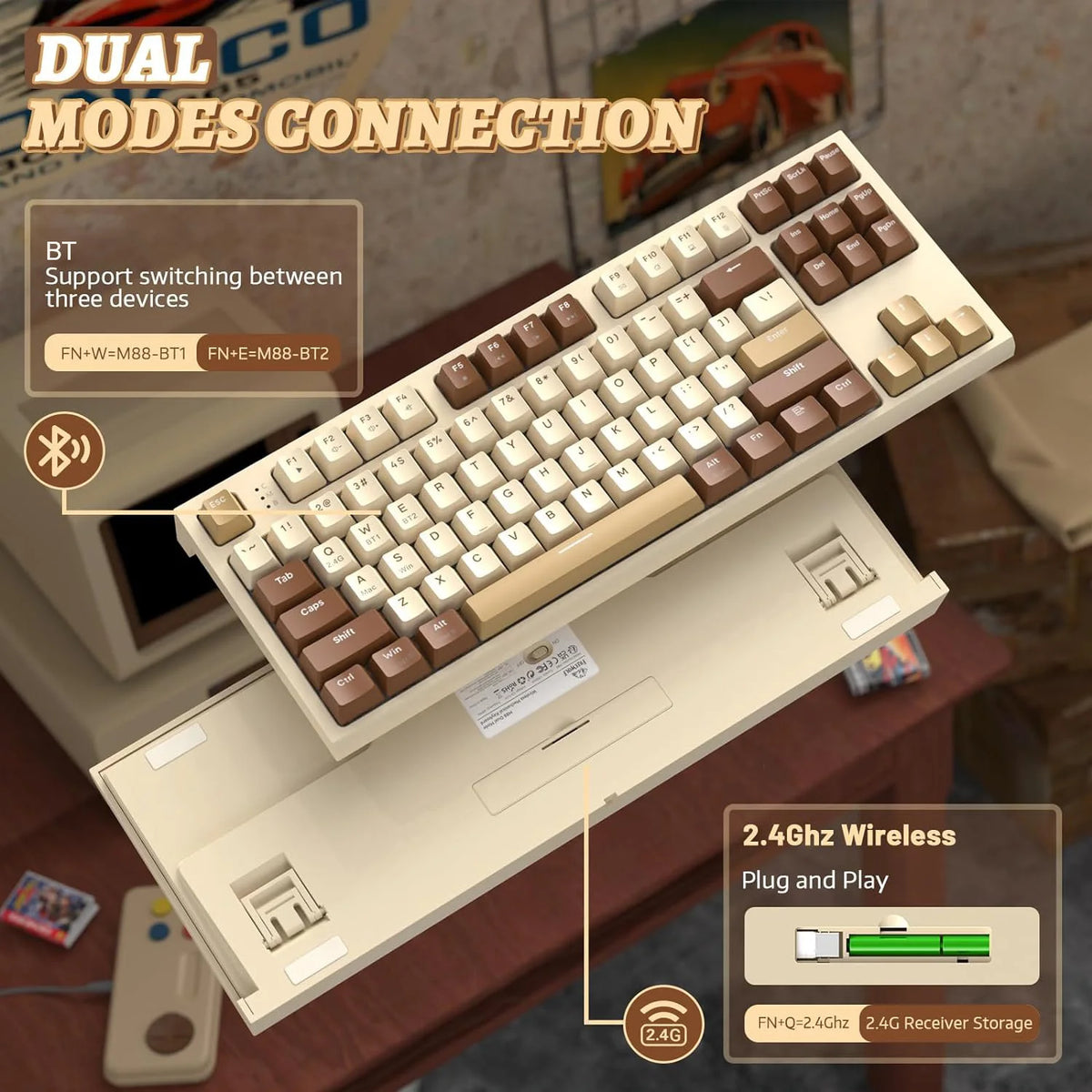 M88 Wireless Mechanical Keyboard,87 Keys QWERTY Layout TKL Hot Swappab ...